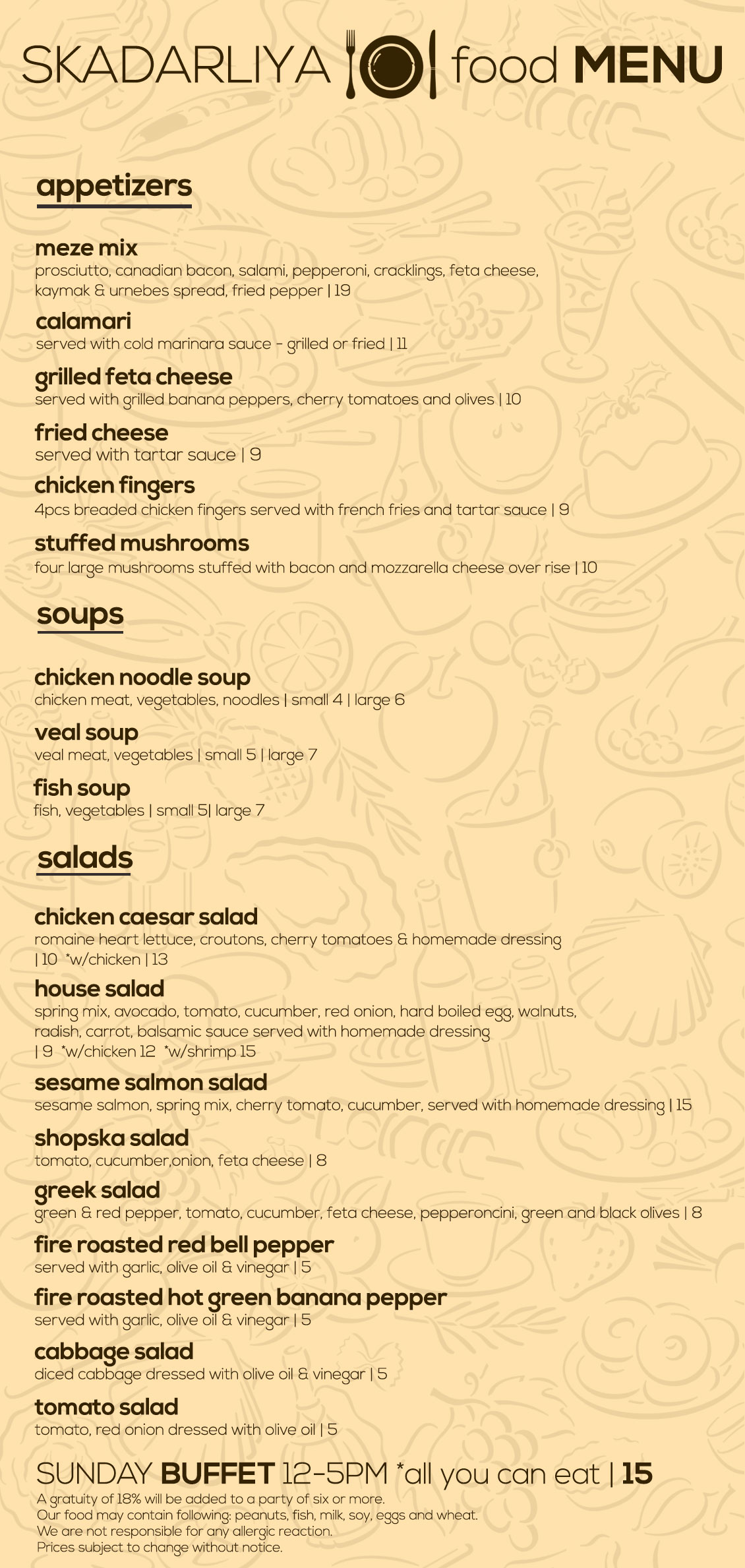 Food Menu | Skadarliya Restaurant